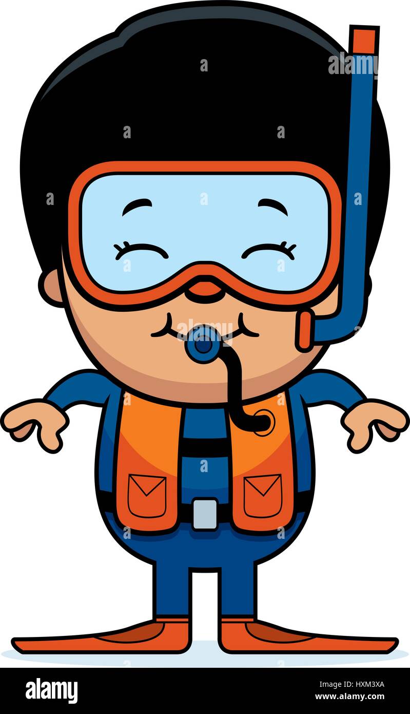 A cartoon illustration of a scuba diver boy standing and smiling Stock ...