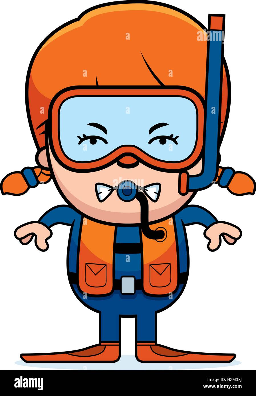 A cartoon illustration of a scuba diver girl looking angry Stock Vector ...