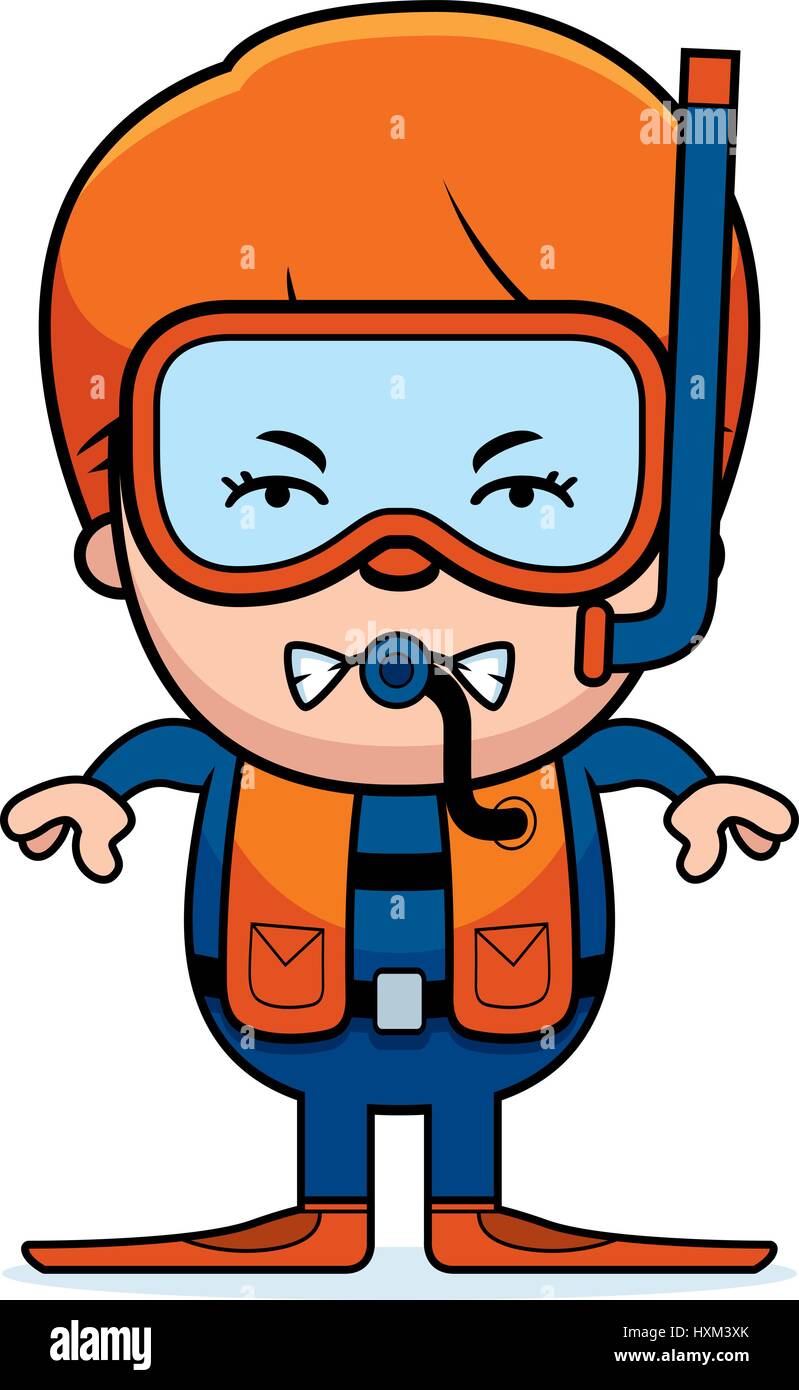 A cartoon illustration of a scuba diver boy looking angry Stock Vector ...