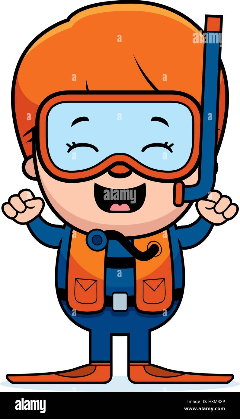 A cartoon illustration of a scuba diver boy looking excited Stock ...