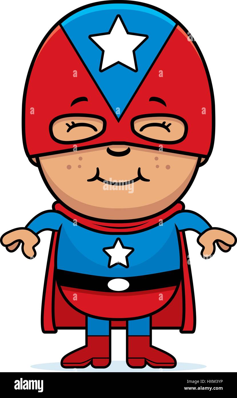 A cartoon illustration of a boy superhero standing and smiling Stock ...