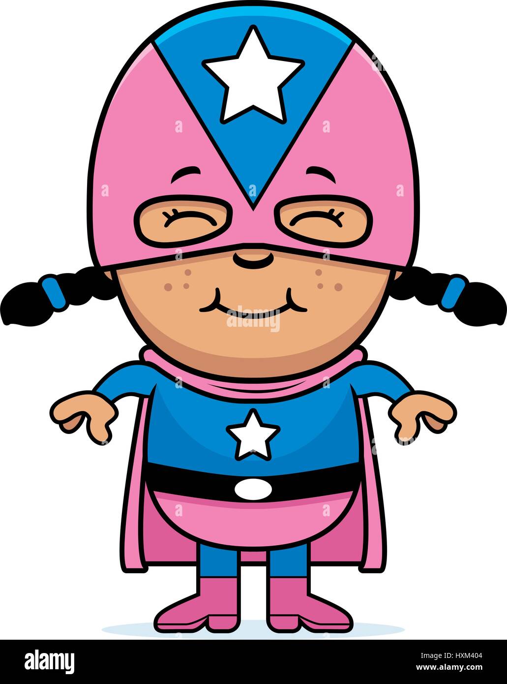 A cartoon illustration of a girl superhero standing and smiling Stock ...