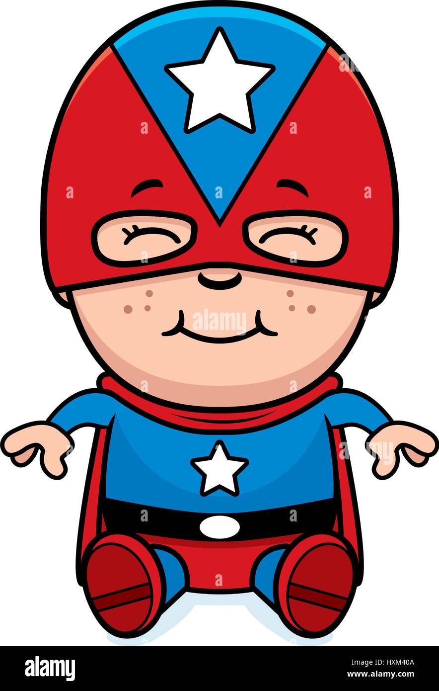 A cartoon illustration of a boy superhero sitting and smiling Stock ...