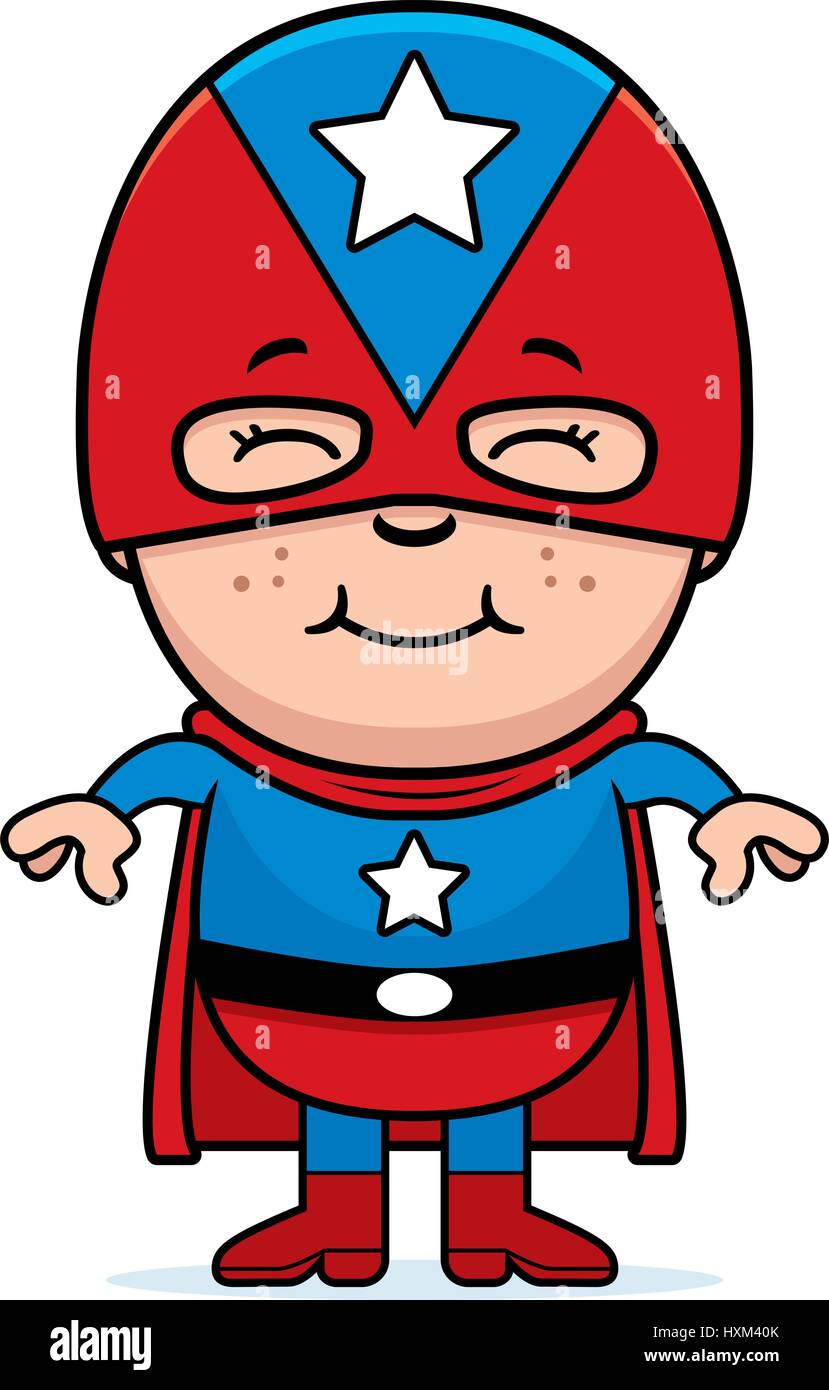 A cartoon illustration of a boy superhero standing and smiling Stock ...