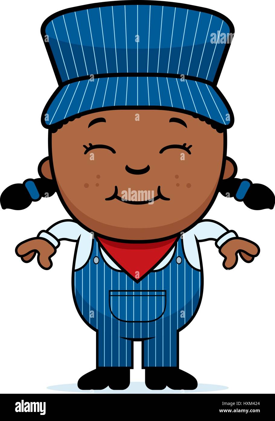 A cartoon illustration of a girl train conductor standing and smiling ...