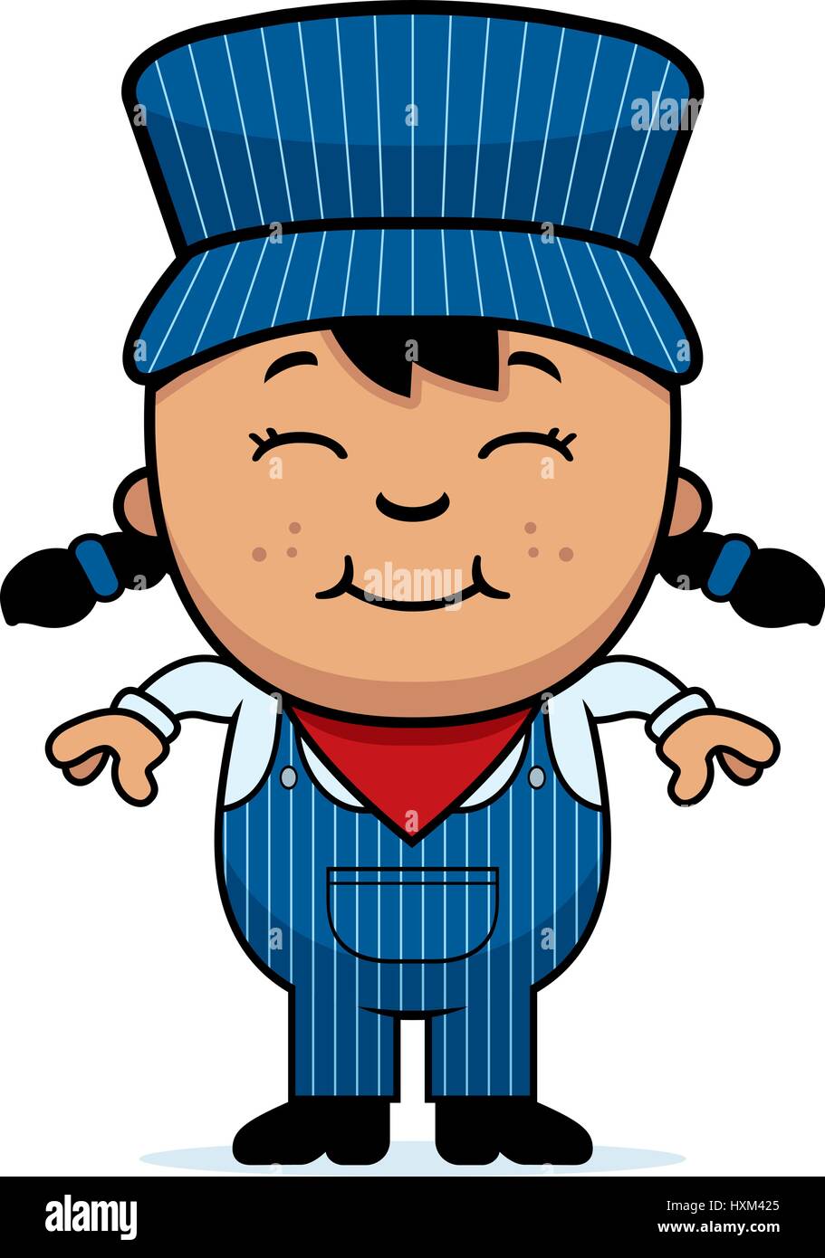 A cartoon illustration of a girl train conductor standing and smiling ...