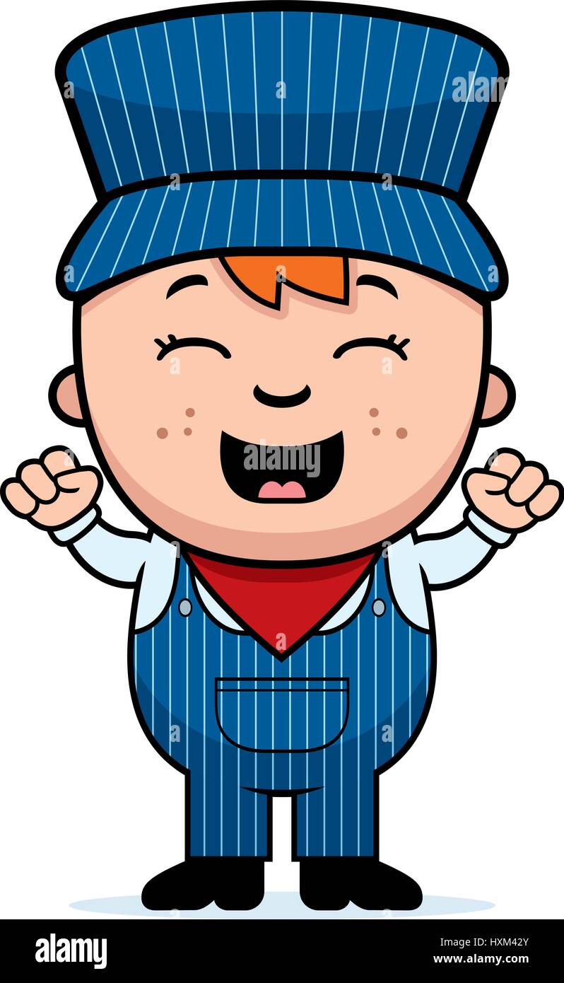 A cartoon illustration of a boy train conductor looking excited Stock ...