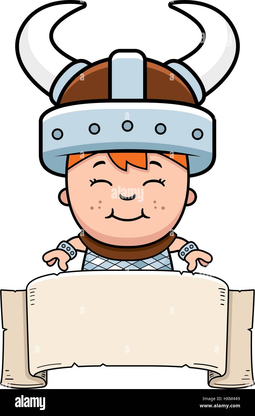 A cartoon illustration of a boy viking with a banner Stock Vector Image ...