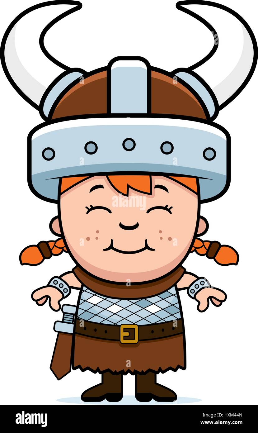 A cartoon illustration of a girl viking standing and smiling Stock ...