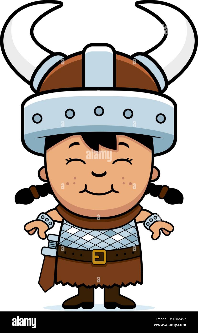 A cartoon illustration of a girl barbarian standing and smiling Stock ...