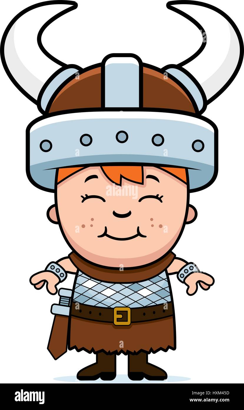 A cartoon illustration of a boy viking standing and smiling Stock ...
