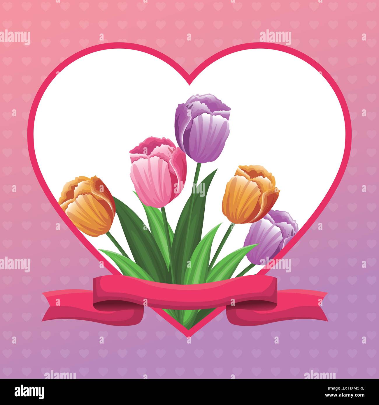 beautiful heart with tulip flowers ribbon Stock Vector Image & Art - Alamy