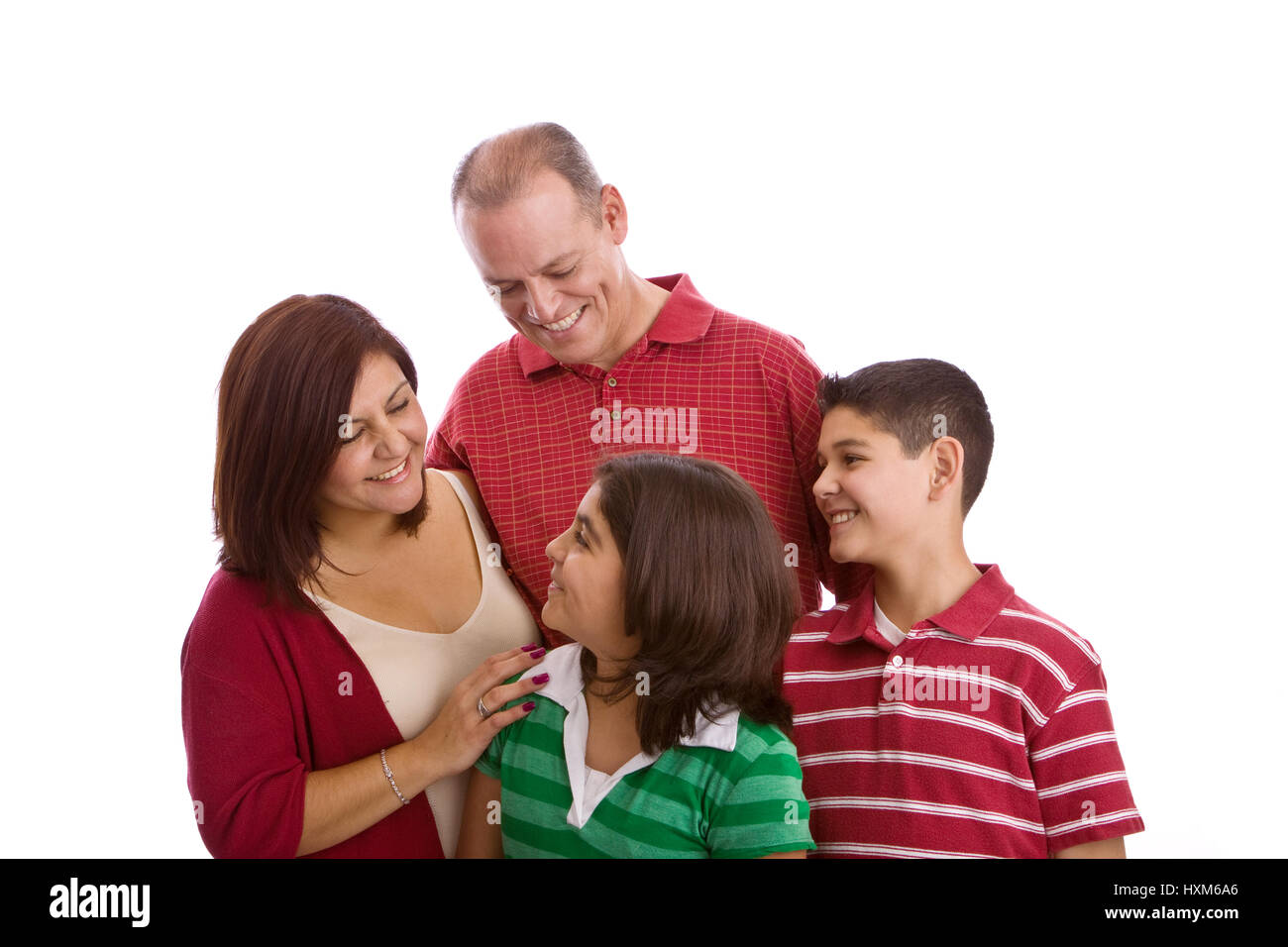 Happy Hispanic family portrait smiling isolated on white background ...