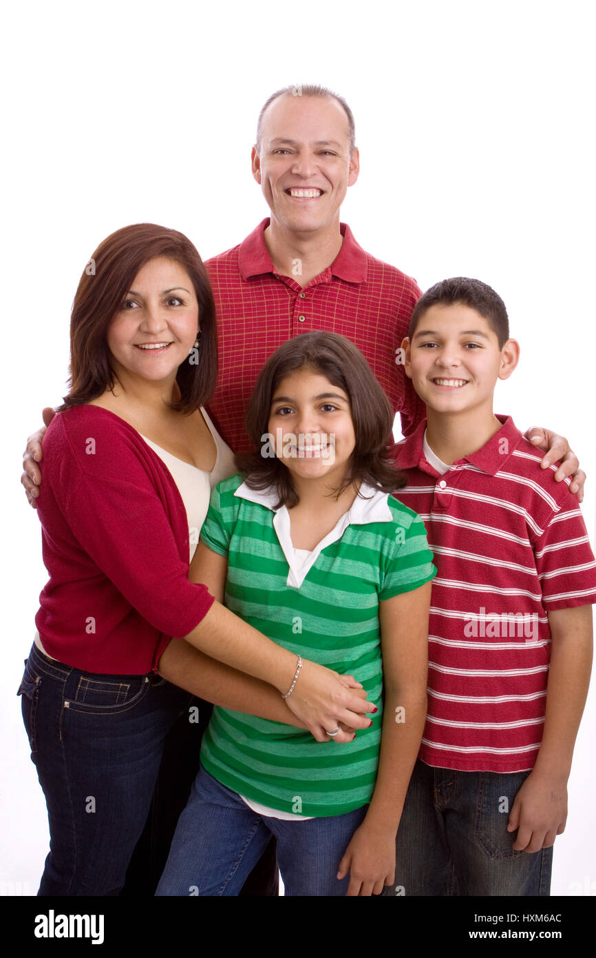 Happy Hispanic family portrait smiling isolated on white background ...