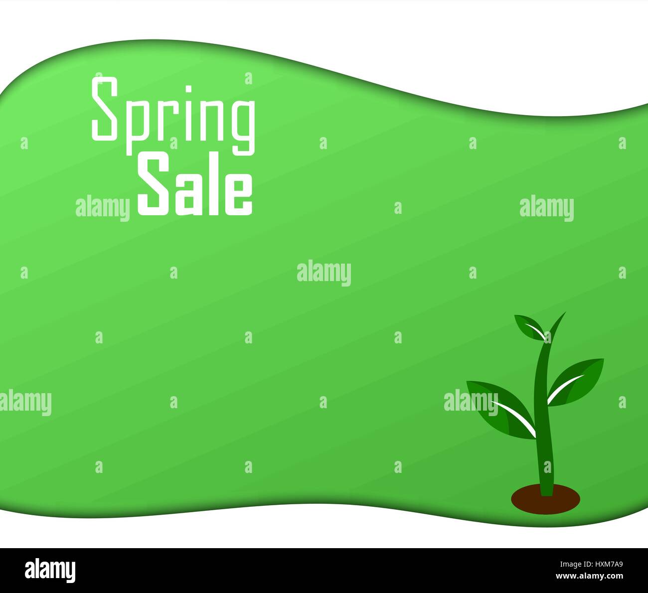Spring sale vector banner design in green background with leaves ...