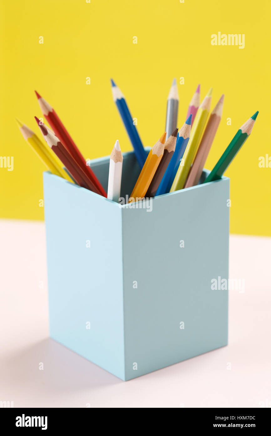 Box of colourful pencils Stock Photo - Alamy