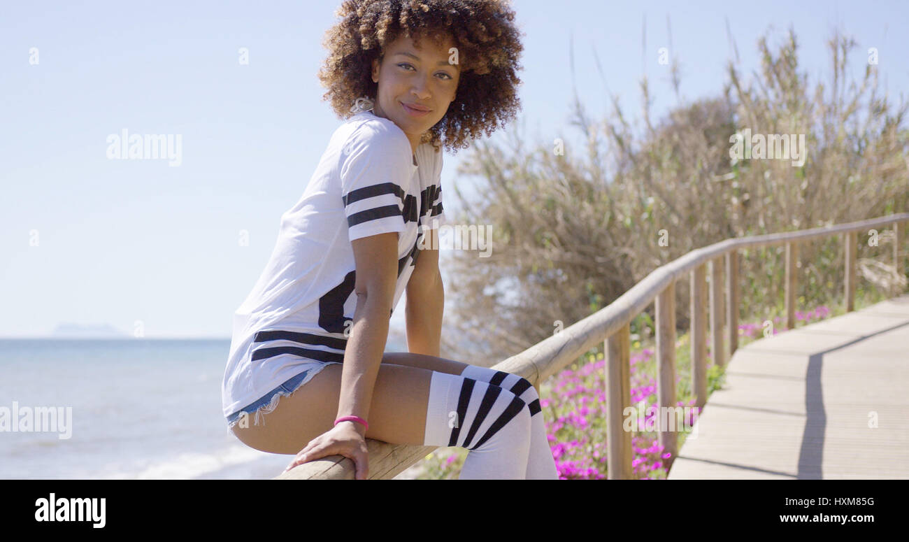 Woman railings looking camera hi-res stock photography and images - Alamy