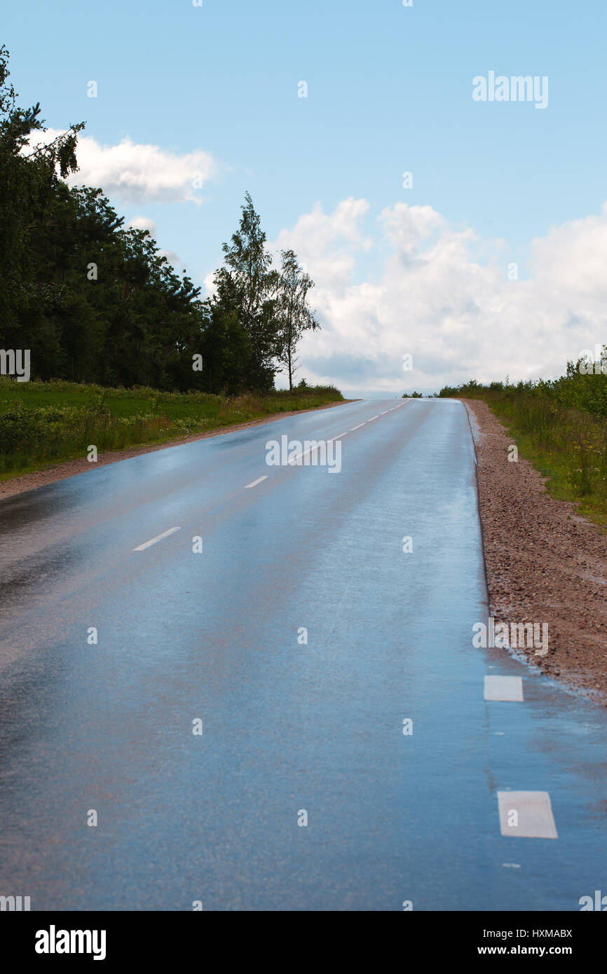Asphalt road after rain Stock Photo - Alamy