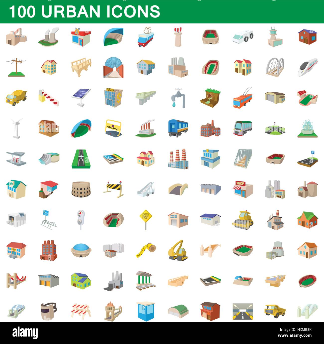 100 urban icons set, cartoon style Stock Vector Image & Art - Alamy