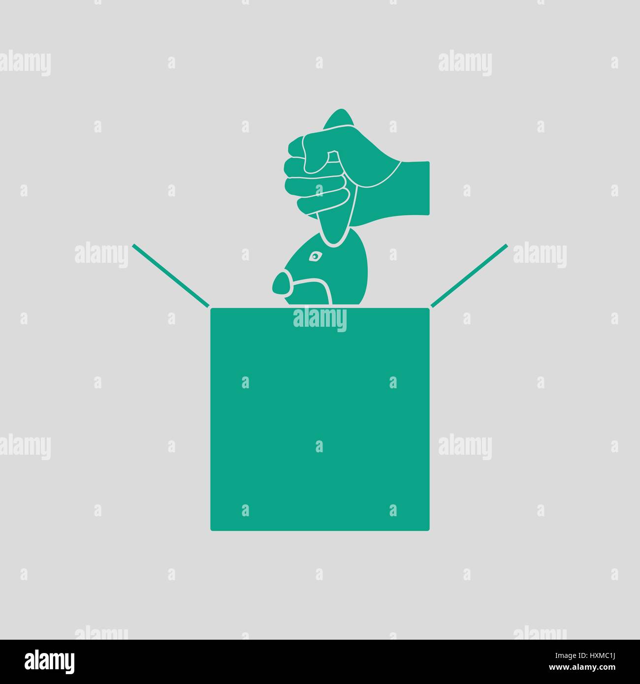 Rabbit in magic box icon. Gray background with green. Vector ...