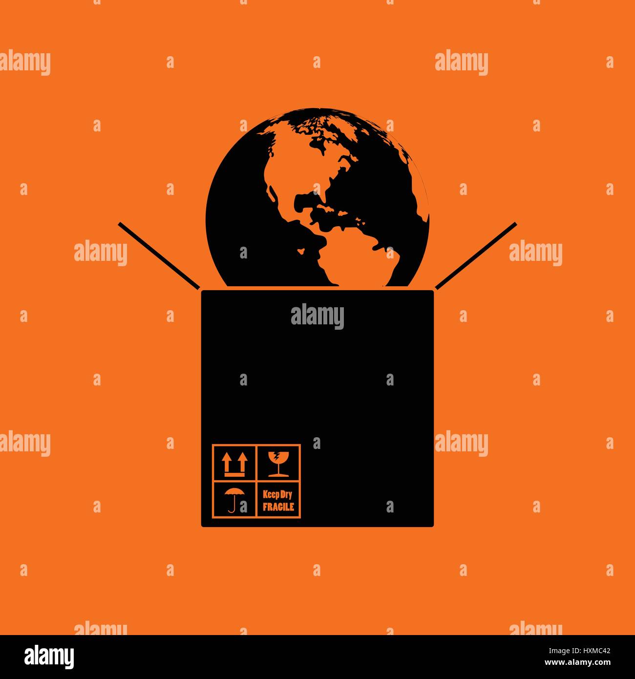 Planet in box. Orange background with black. Vector illustration Stock ...