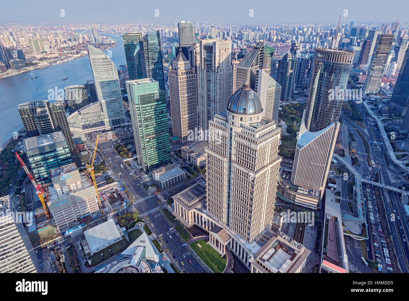 Aerial view of Shanghai city center at evening time. China Stock Photo ...