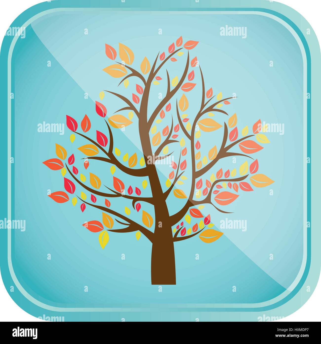 colorful square frame and blue background with autumn tree with leafy ...