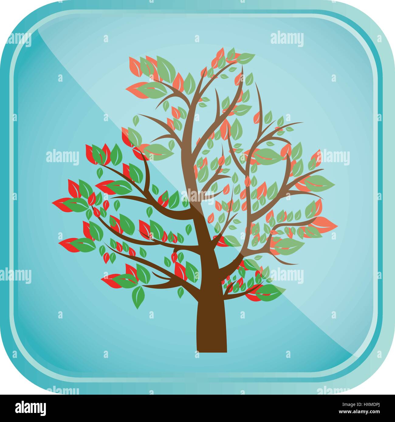 colorful square frame and blue background with spring tree with leafy ...