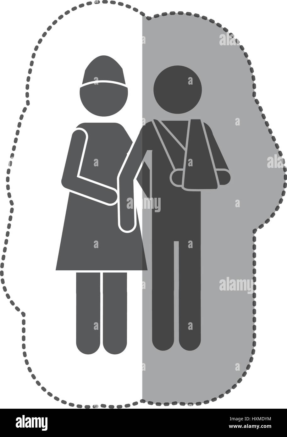 sticker monochrome pictogram nurse with bandaged arm patient Stock ...