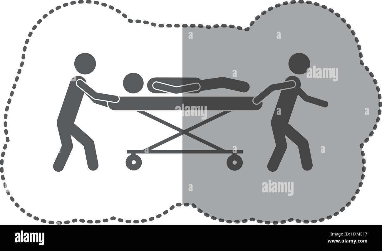 sticker monochrome pictogram paramedics with patient in stretcher Stock ...