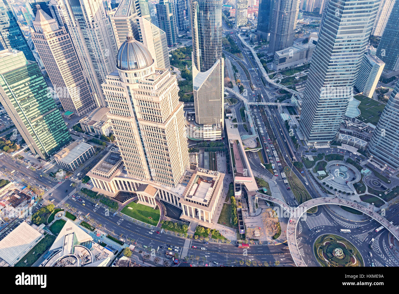 Aerial view of Shanghai city center at evening time. China Stock Photo ...