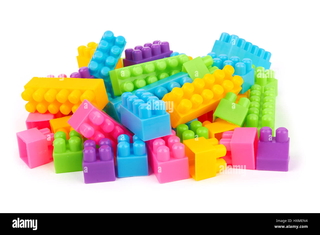 plastic building blocks on a white background Stock Photo - Alamy