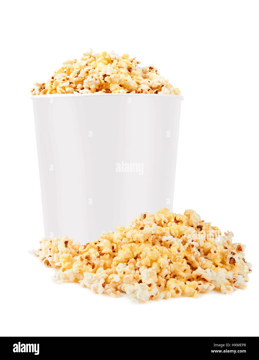 Full bucket of popcorn. Isolated on white Stock Photo - Alamy