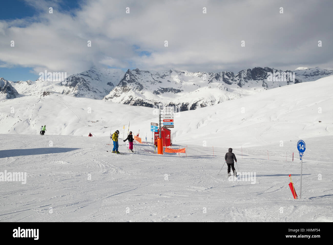 Skiers at Domaine de Balme ski resort in Le Tour outside of Chamonix ...