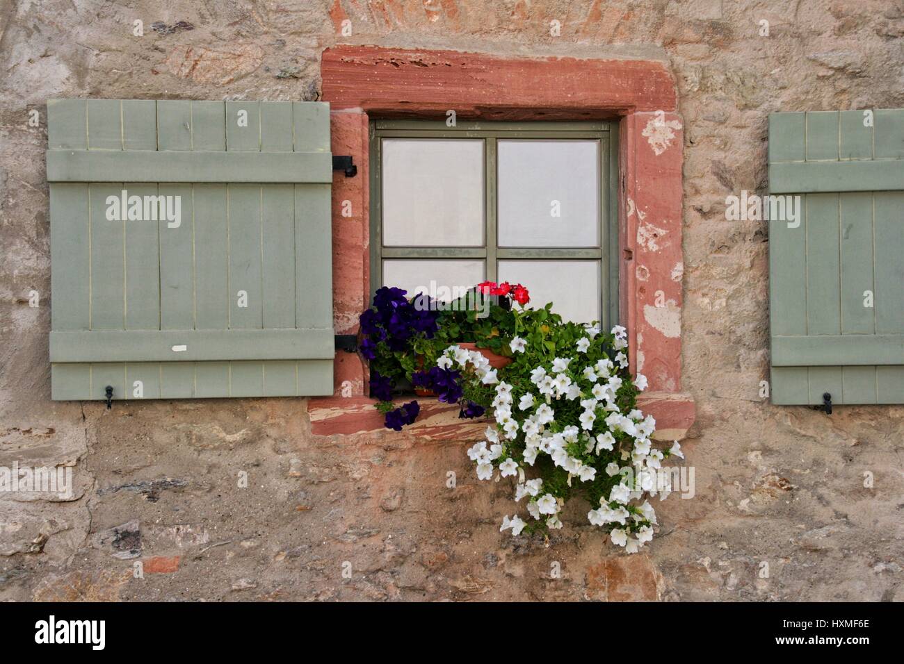 Flowers in an old window Stock Photo - Alamy