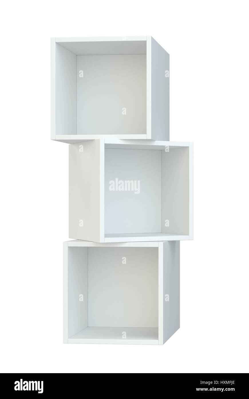 box shelves white. 3d rendering on white background Stock Photo - Alamy