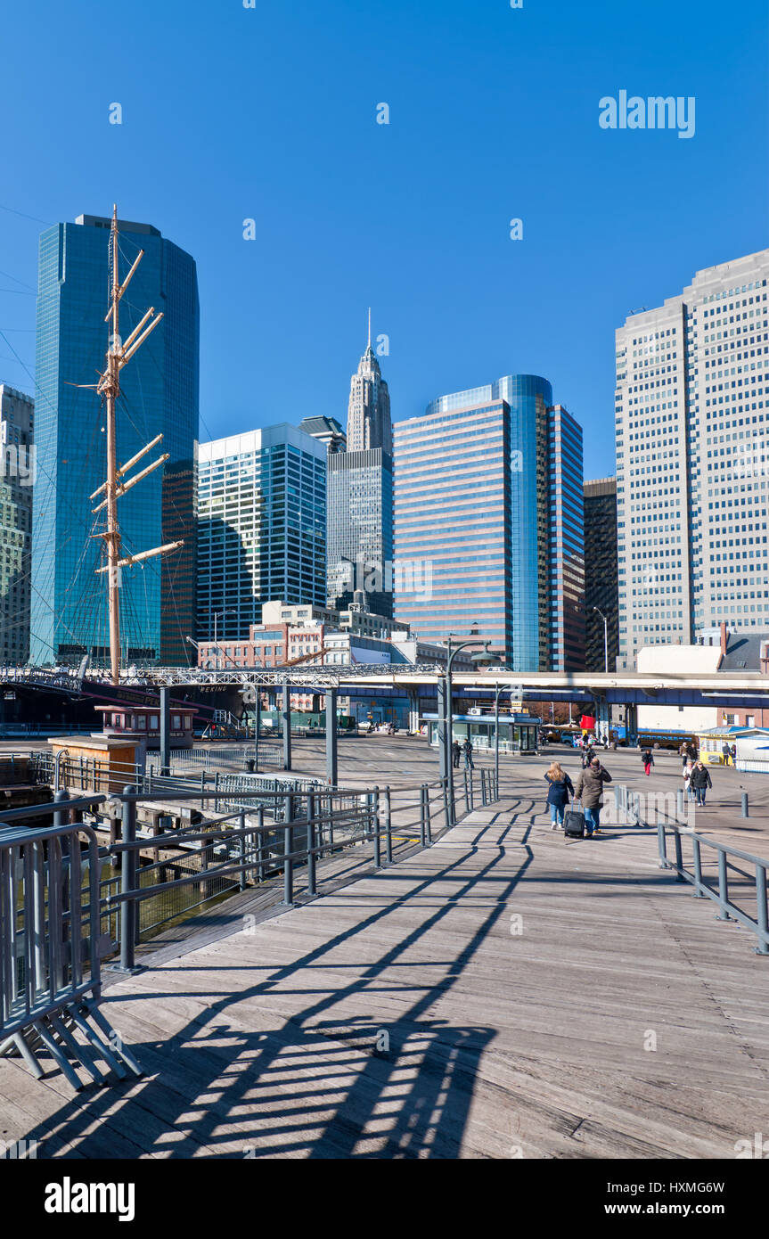 New York City, USA - November 18, 2011: People walk in Landmark seaport ...