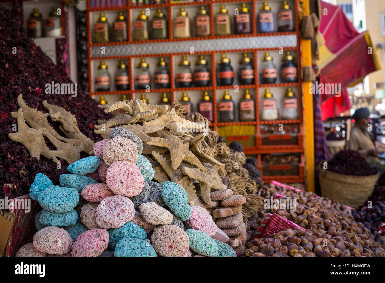 Traditional spices market with herbs and spices in Aswan, Egypt Stock ...