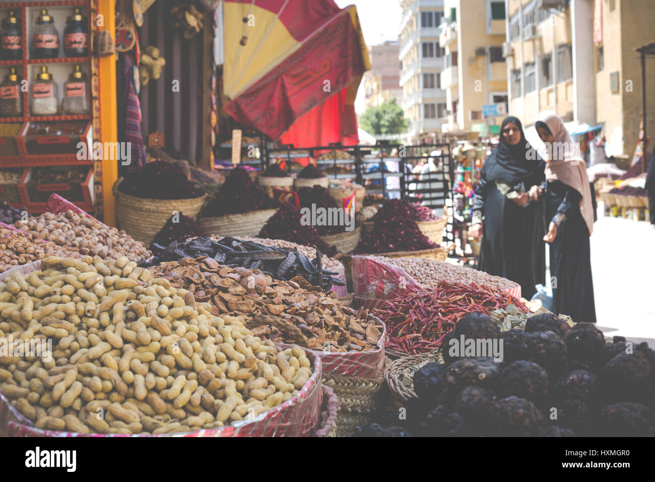 Traditional spices market with herbs and spices in Aswan, Egypt Stock ...