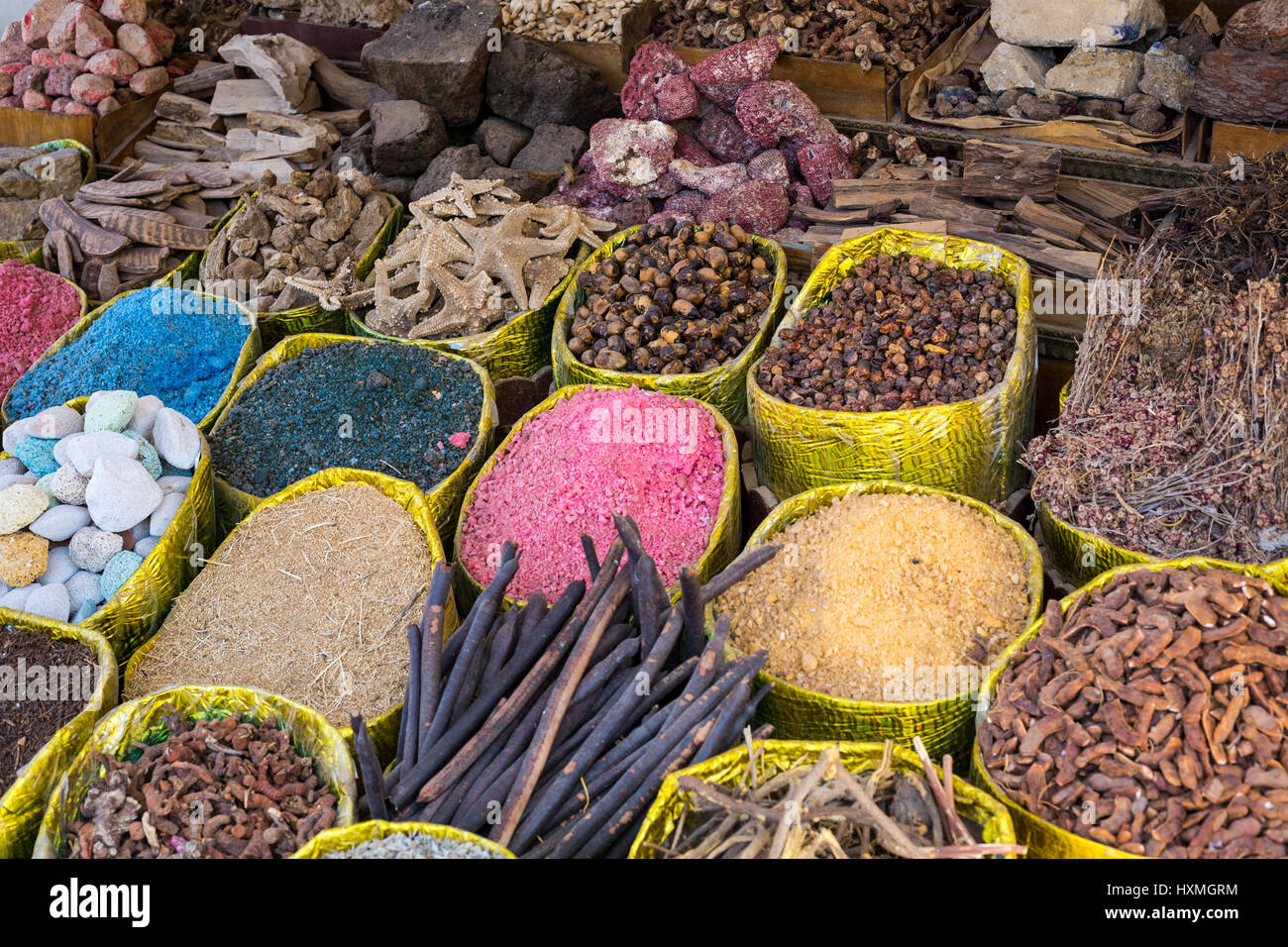 Traditional spices market with herbs and spices in Aswan, Egypt Stock ...