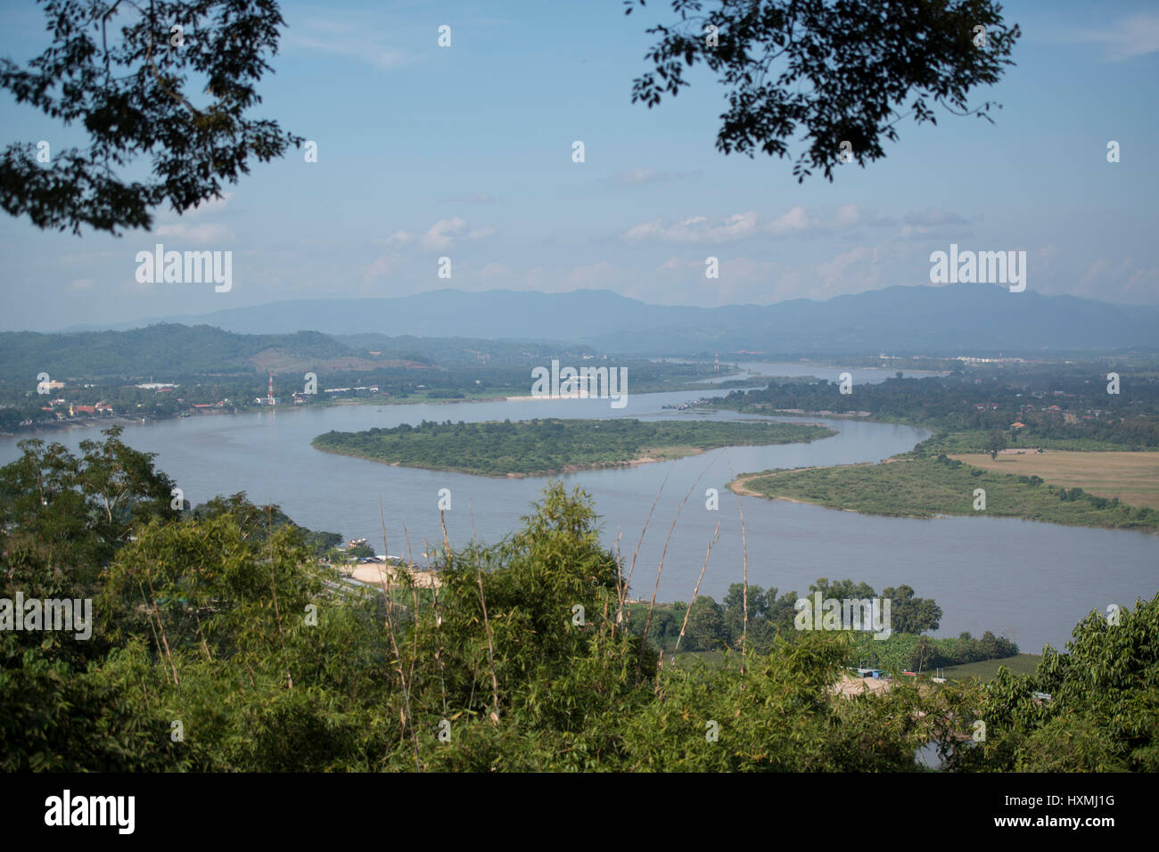 the landscape of the mekong river at the town of Chiang khong the north ...