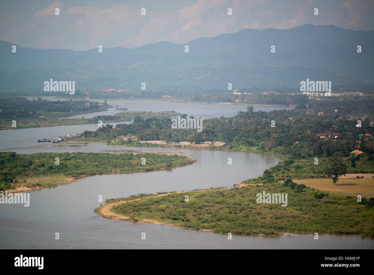 the landscape of the mekong river at the town of Chiang khong the north ...