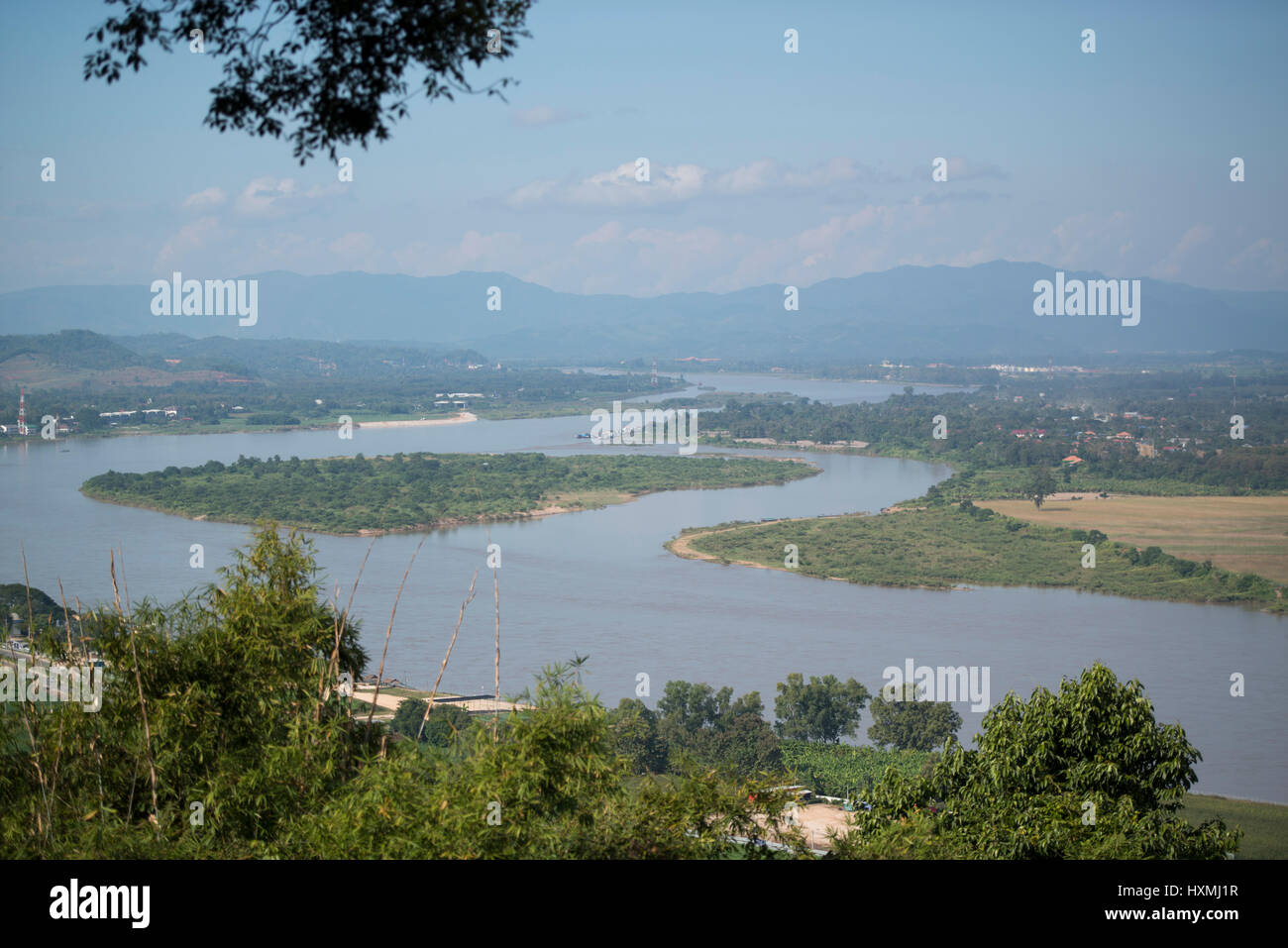 the landscape of the mekong river at the town of Chiang khong the north ...