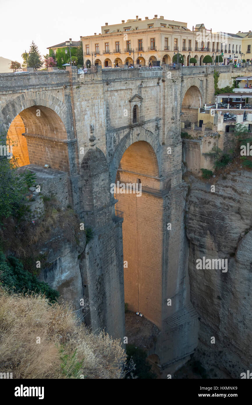 View of Ronda old stone bridge (other side), Malaga, Spain Stock Photo ...