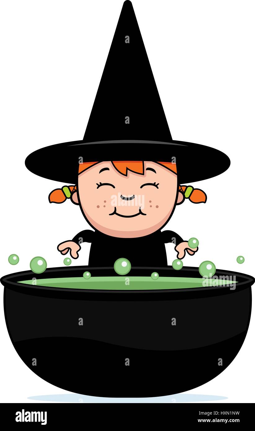 A cartoon illustration of a girl witch with a cauldron Stock Vector ...