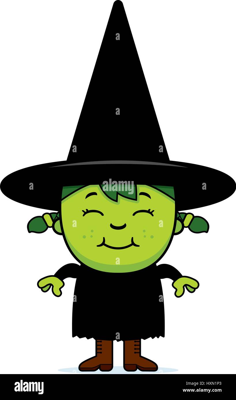 A cartoon illustration of a green witch standing and smiling Stock ...