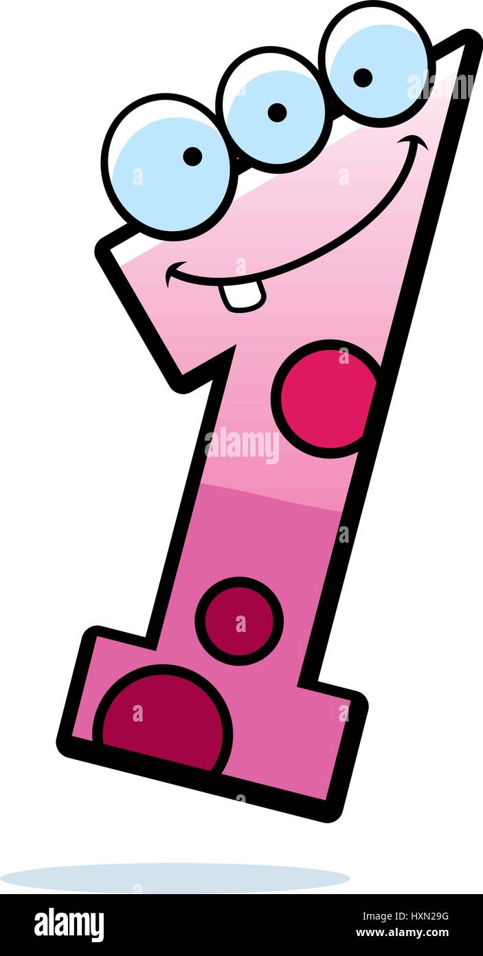 A cartoon illustration of a number one monster smiling and happy Stock ...