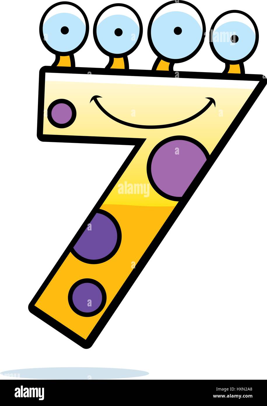A cartoon illustration of a number seven monster smiling and happy ...