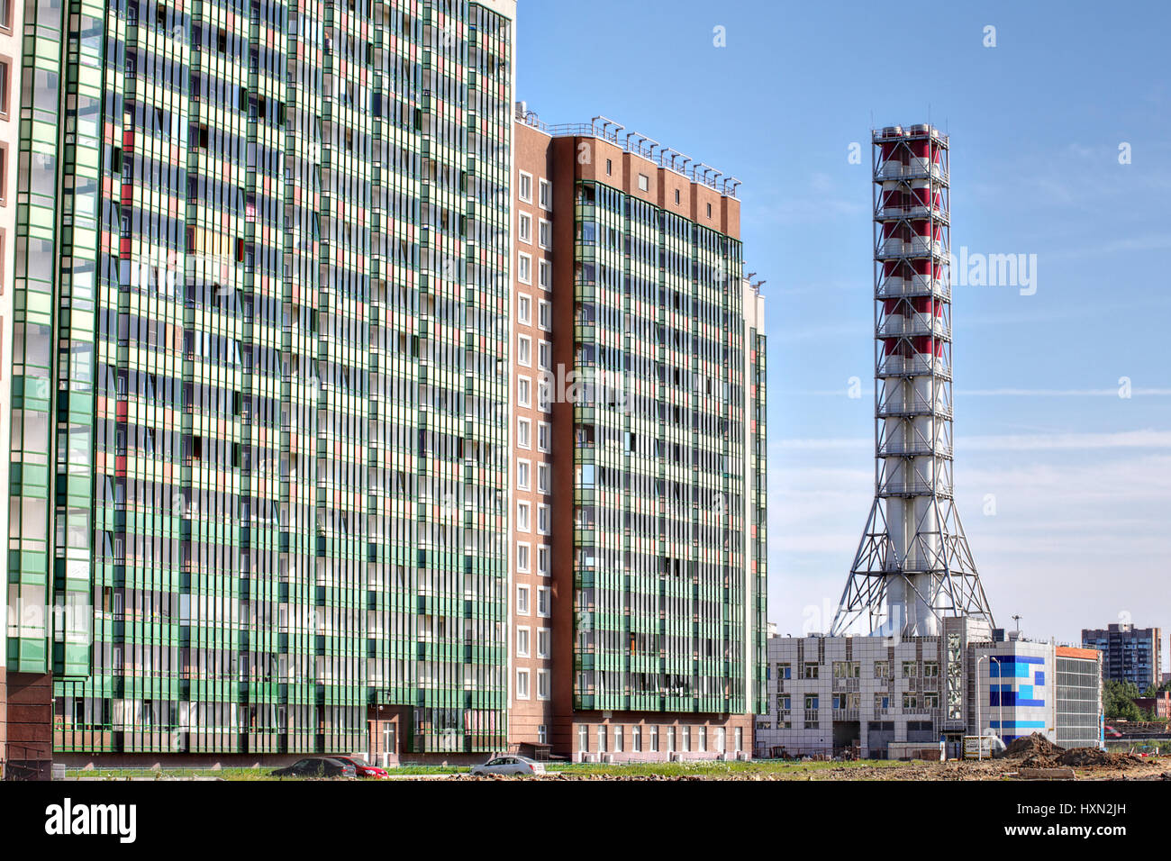 St. Petersburg, Russia - July 6, 2015: district heating plant chimney ...