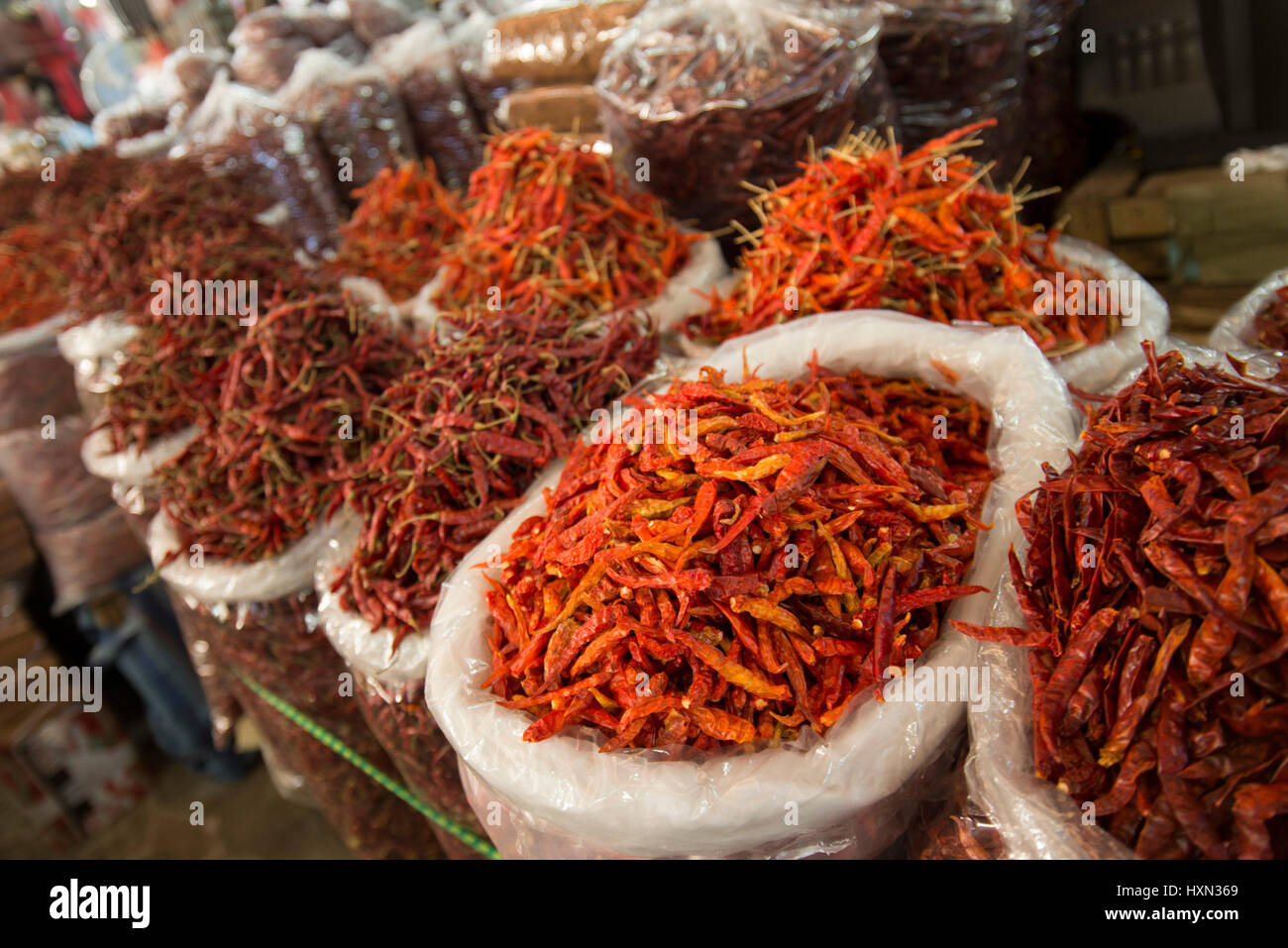 chili at a market in the city of Chiang Rai in North Thailand Stock ...